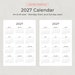 2027 Calendar 2027 Yearly Calendar Printable 2027 Wall Calendar 2027 ...