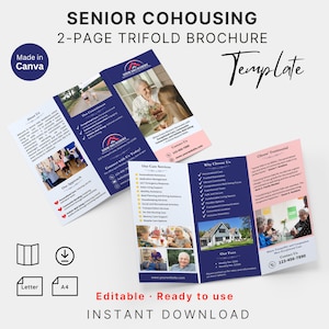 Editable Senior Cohousing Trifold Brochure Canva Template Elderly ...
