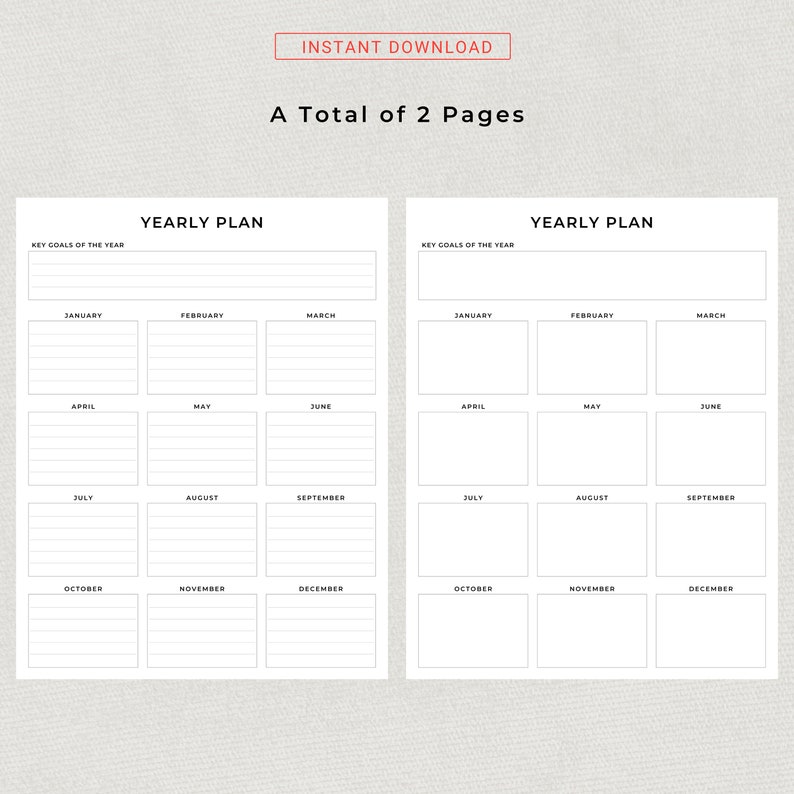 Yearly Planner Printable Yearly Plan Vertical Minimalist Annual Planner ...