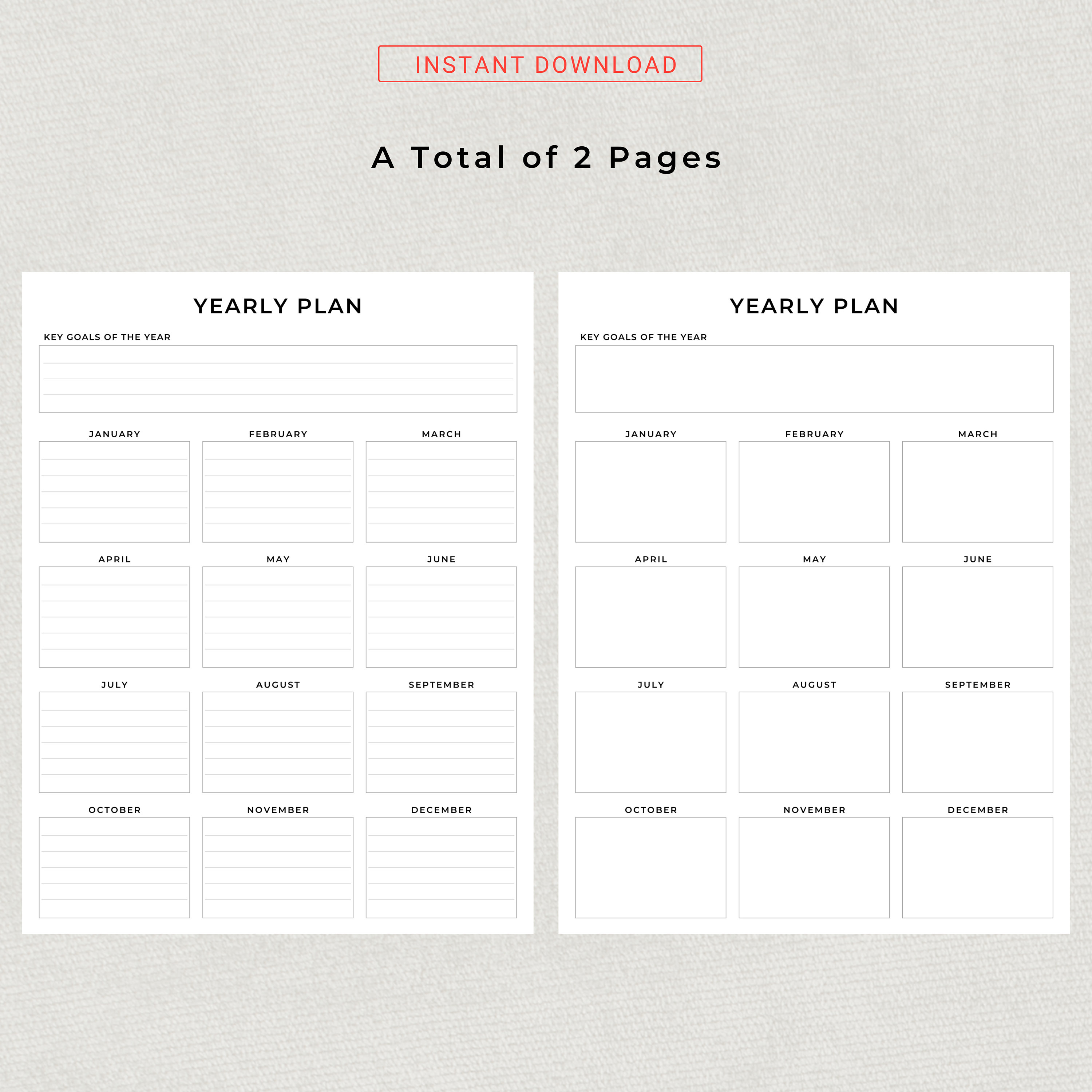 Yearly Planner Printable Yearly Plan Vertical Minimalist Annual Planner ...