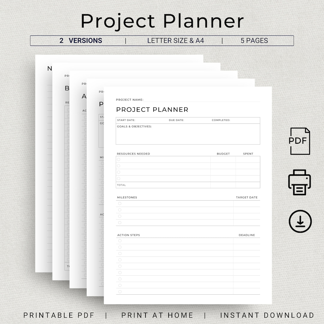 Project Planner Printable Productivity Planner Personal Project ...