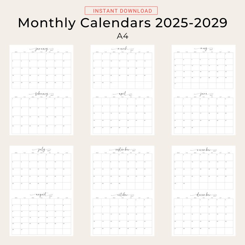 5 Years Calendar 2025-2029 Calendar Five Years Planner 2 Months per ...