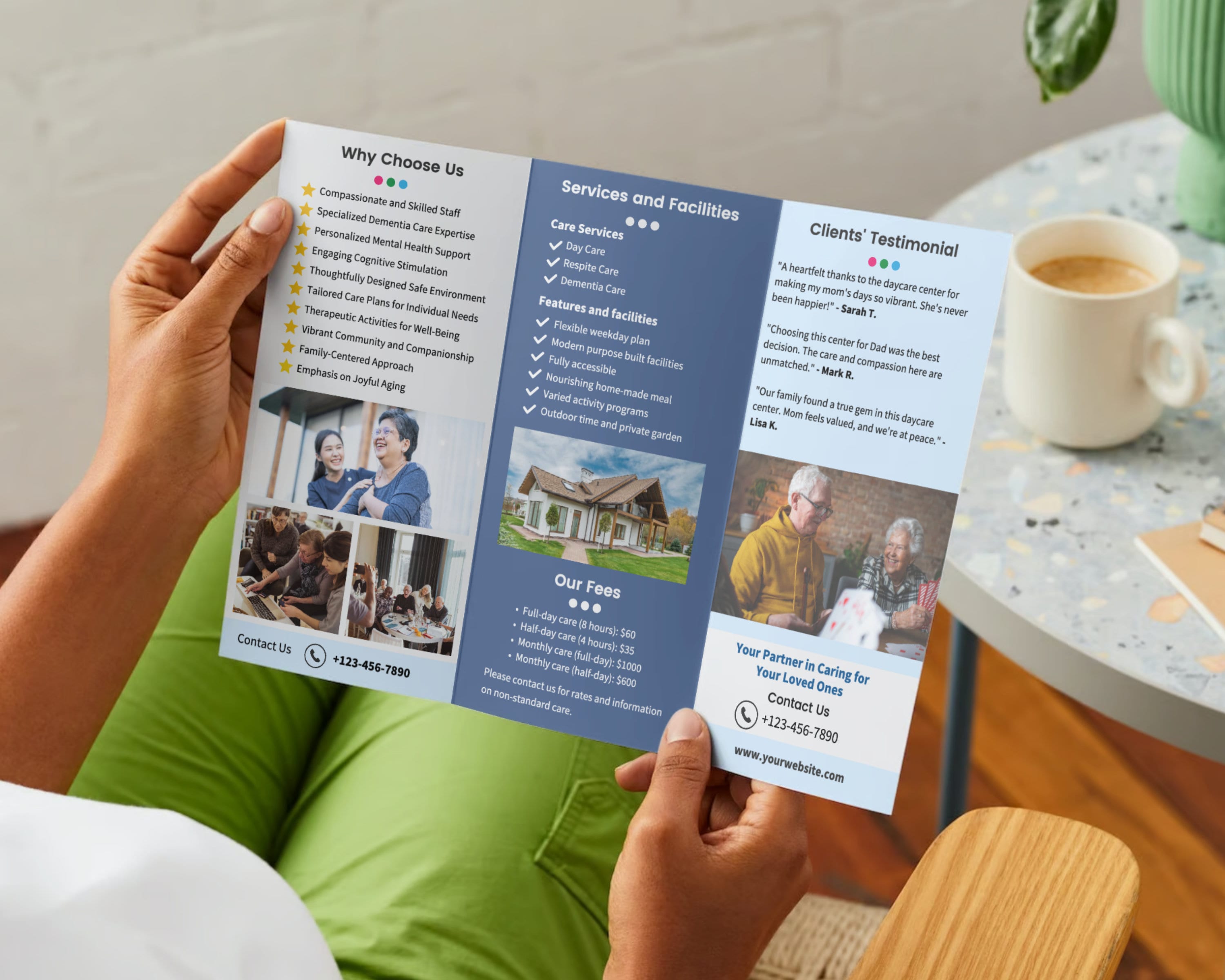 Editable Adult Daycare Center Trifold Brochure Day Center for Elderly ...