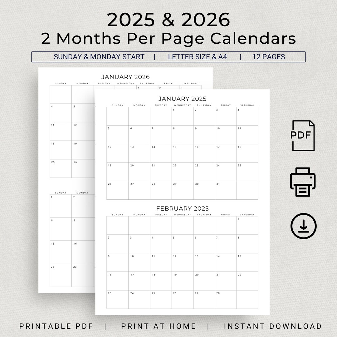 2025 2026 2 Month Calendar 2025-2026 Planner Calendar Wall Calendar 2 ...