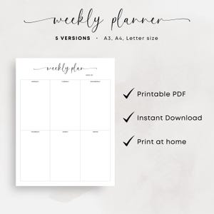 Minimalist Weekly Planner Printable Planner Inserts Portrait Weekly ...