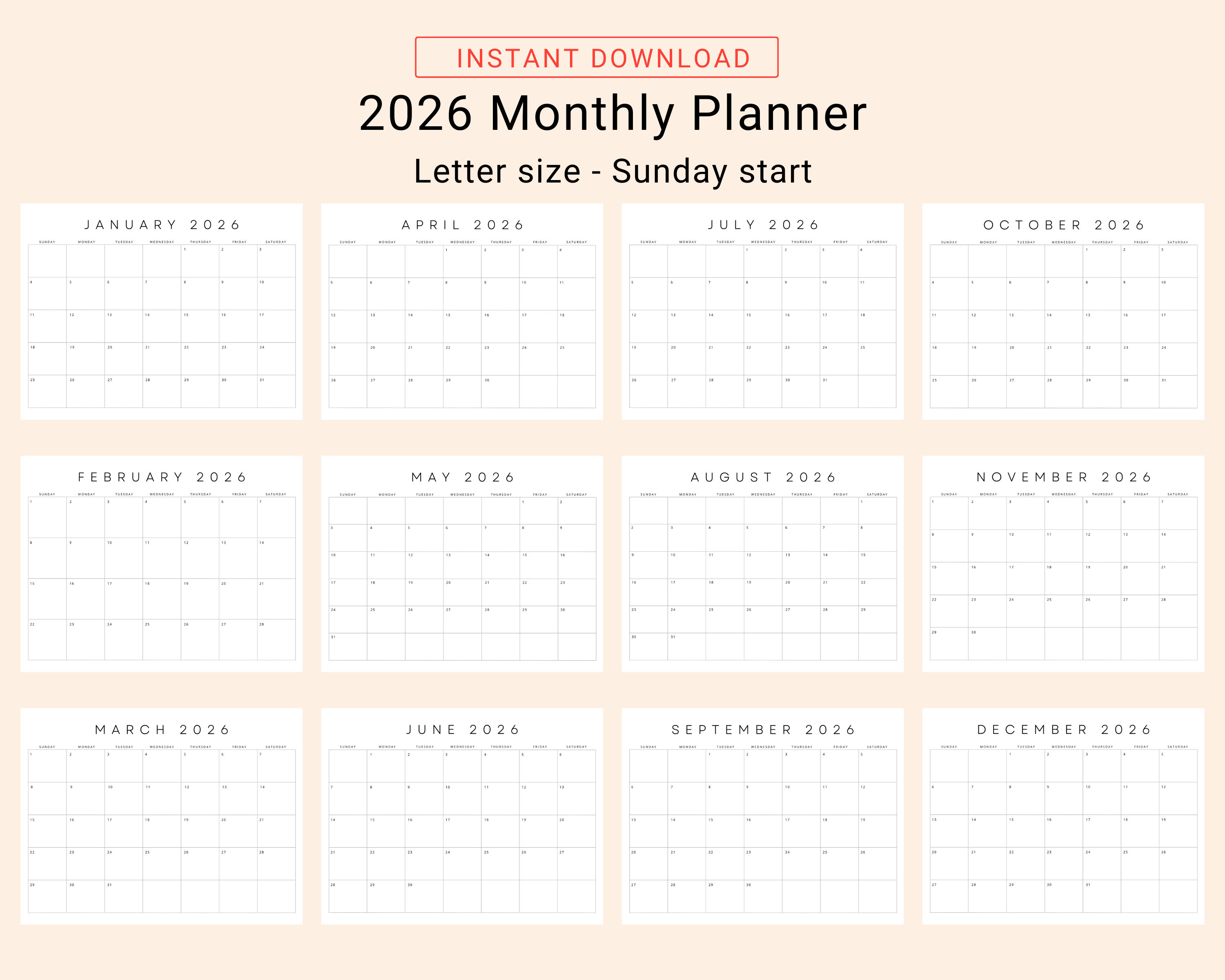 3 Years 2024 2025 2026 Calendar 2024 2025 2026 Monthly Planner Minimal ...