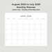 2025-2026 Academic Planner August 2025 to July 2026 Monthly Calendar ...