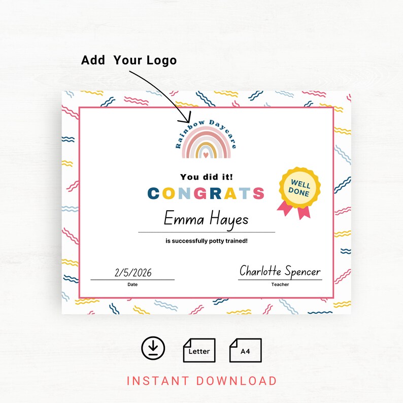 Editable Toilet Training Certificate Potty Training Certificate Daycare ...