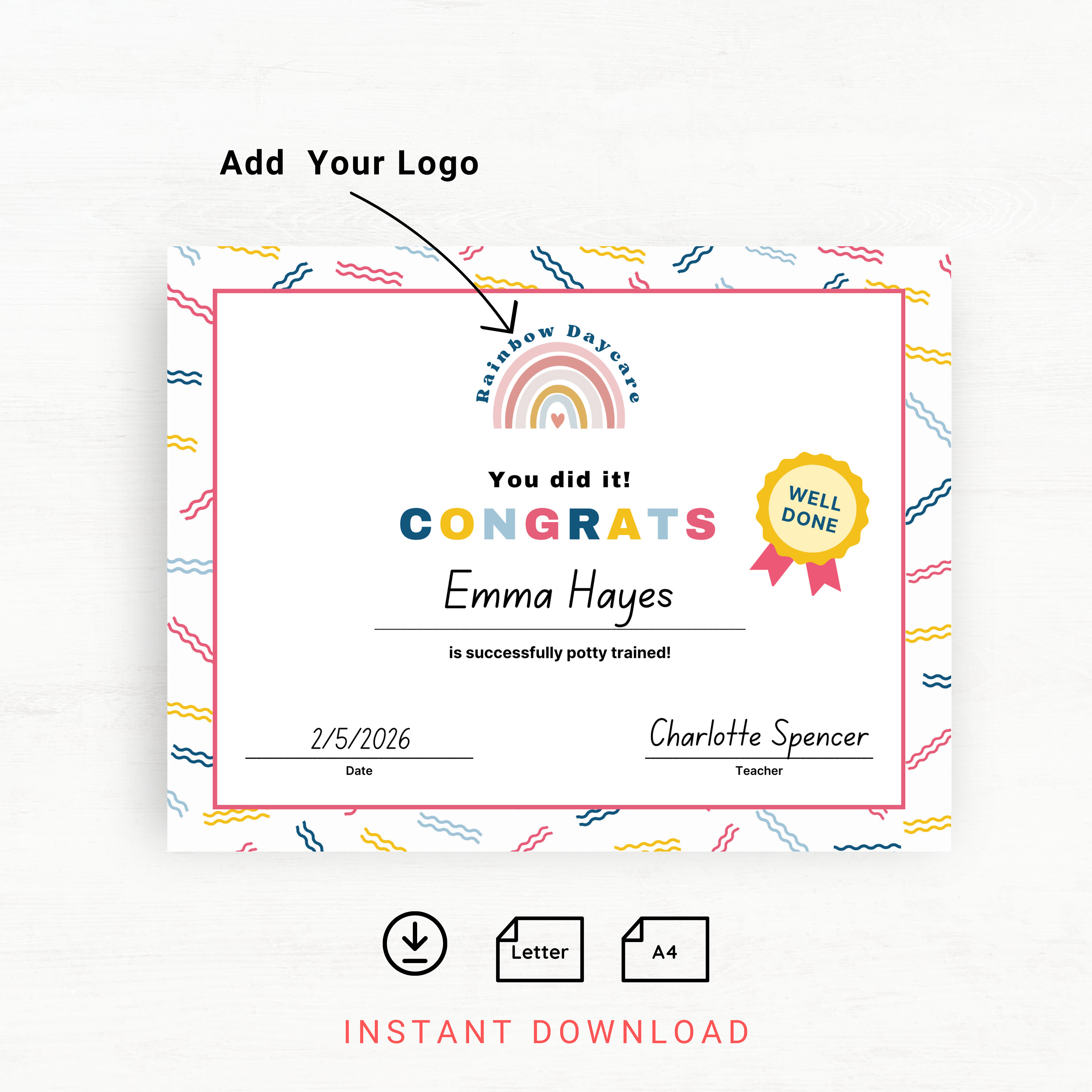 Editable Toilet Training Certificate Potty Training Certificate Daycare ...