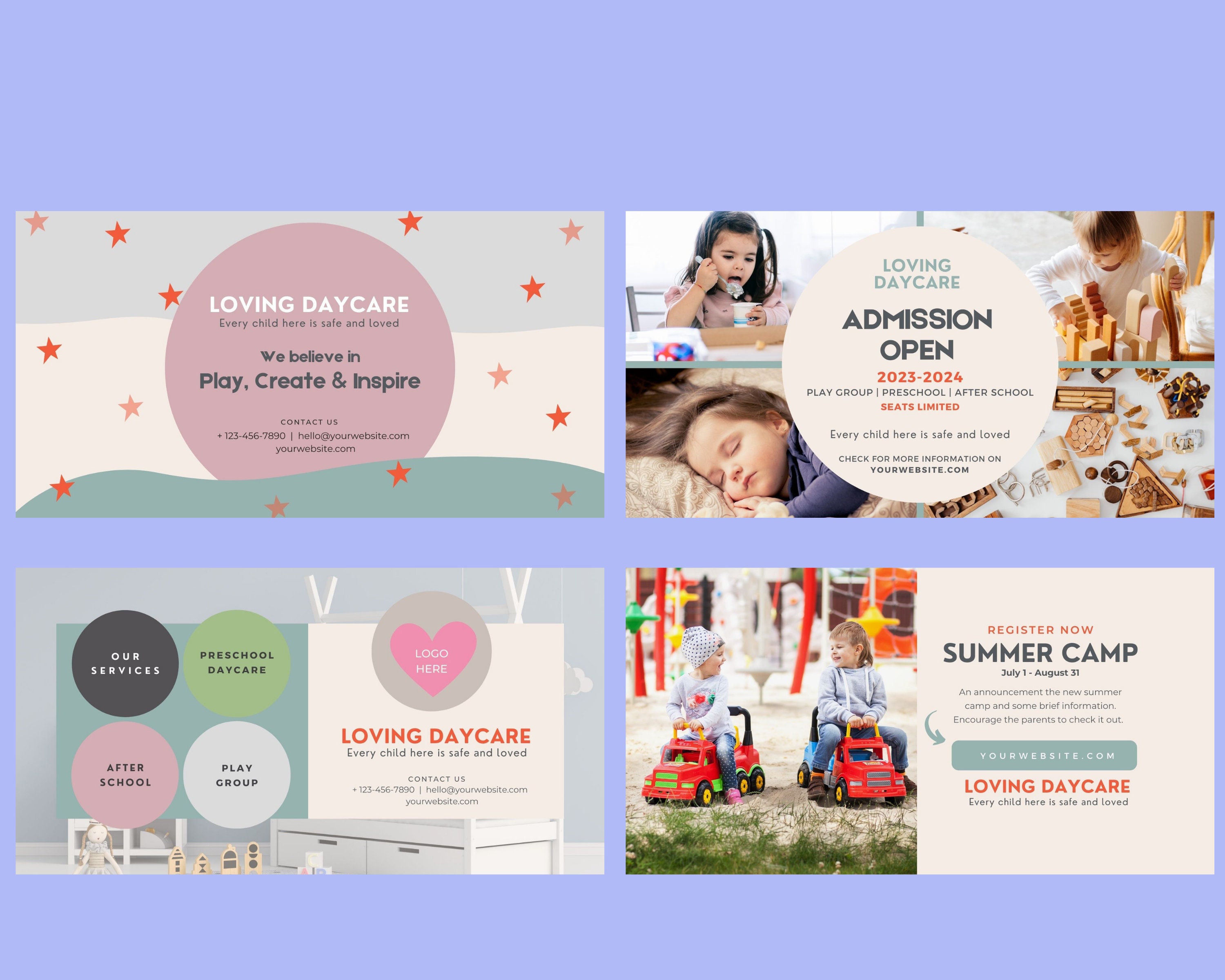 4 Daycare Facebook Cover Banner Childcare Canva Template Preschool ...