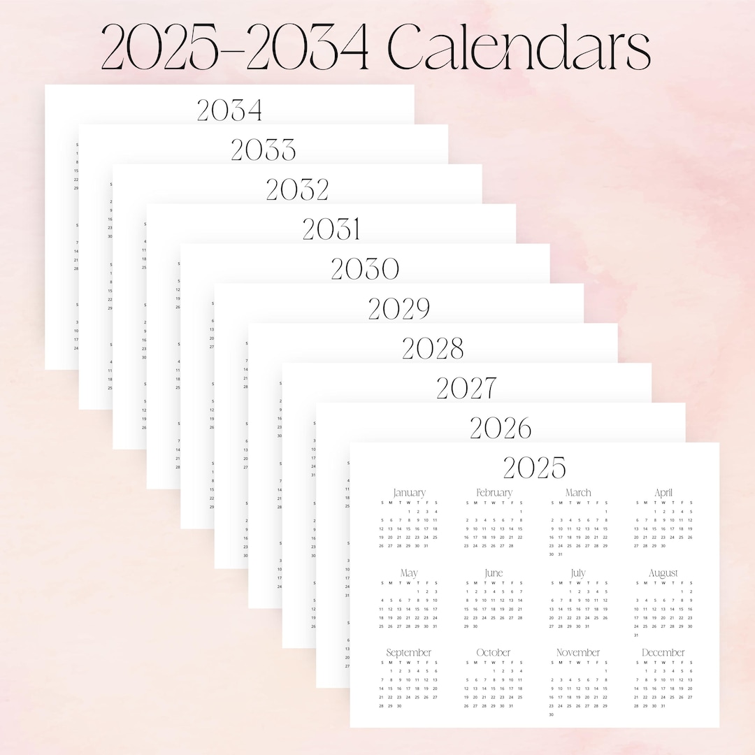 2025-2034 10 Years Calendar 2025 to 2034 Yearly Calendar PRINTABLE PDF ...
