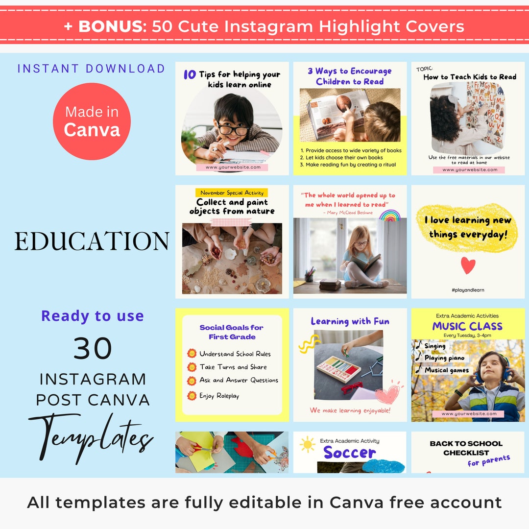 30 Education Instagram Post Canva Modern Templates Kids After School ...
