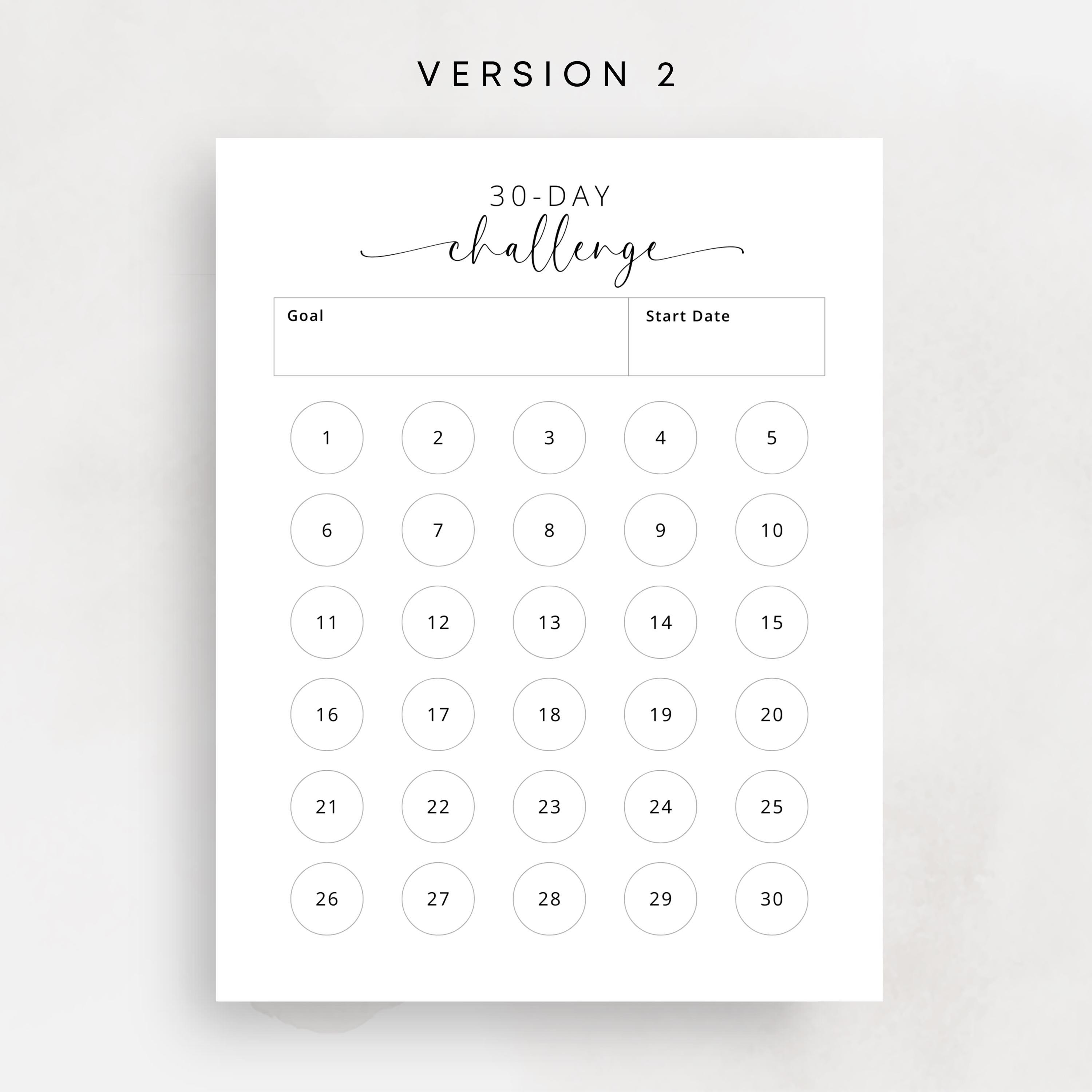 30-day Challenge Tracker Printable PDF Fitness Challenge Goal Tracker ...