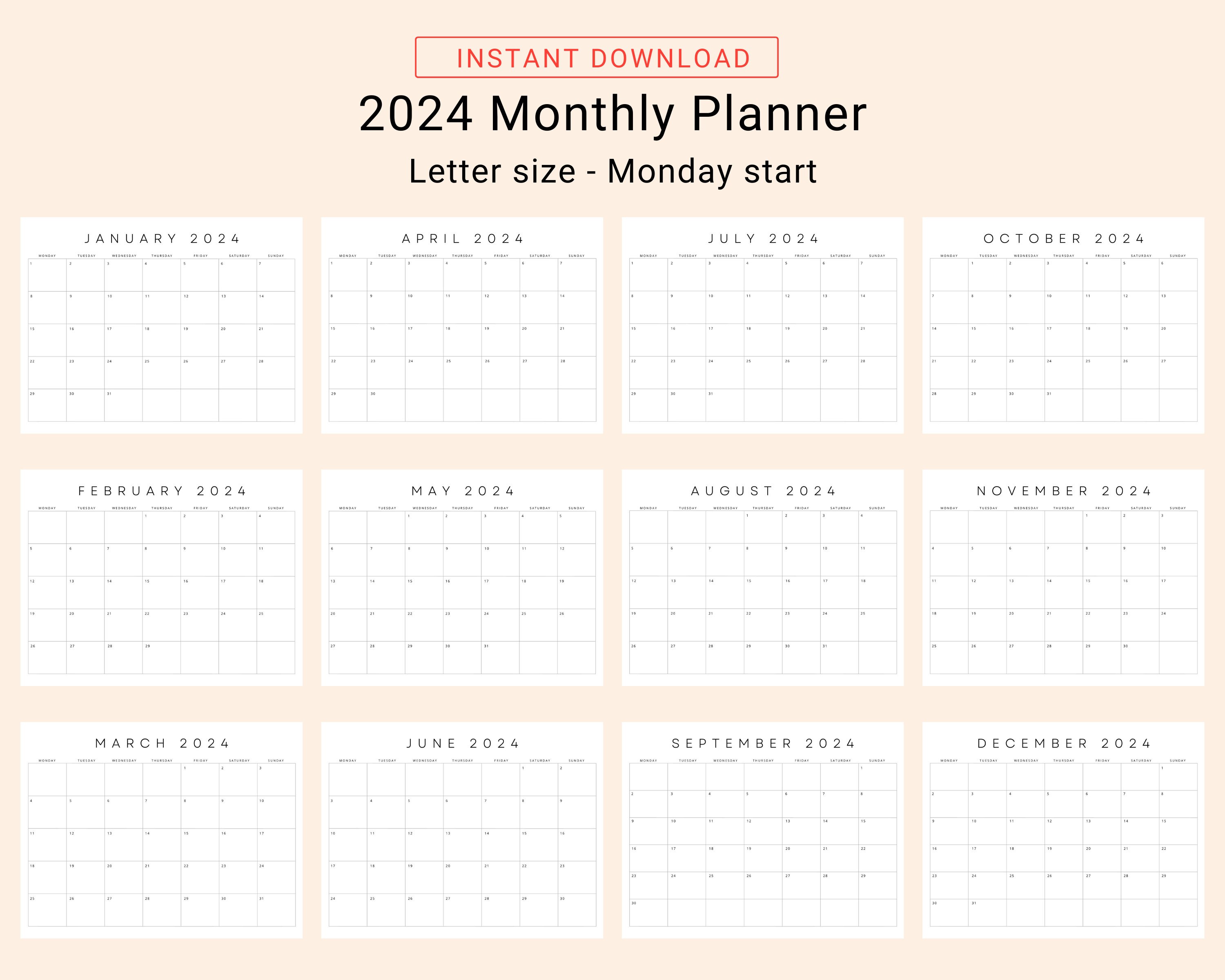 2023 & 2024 Monthly Planner Landscape 2023 2024 Monthly Calendar Sunday ...