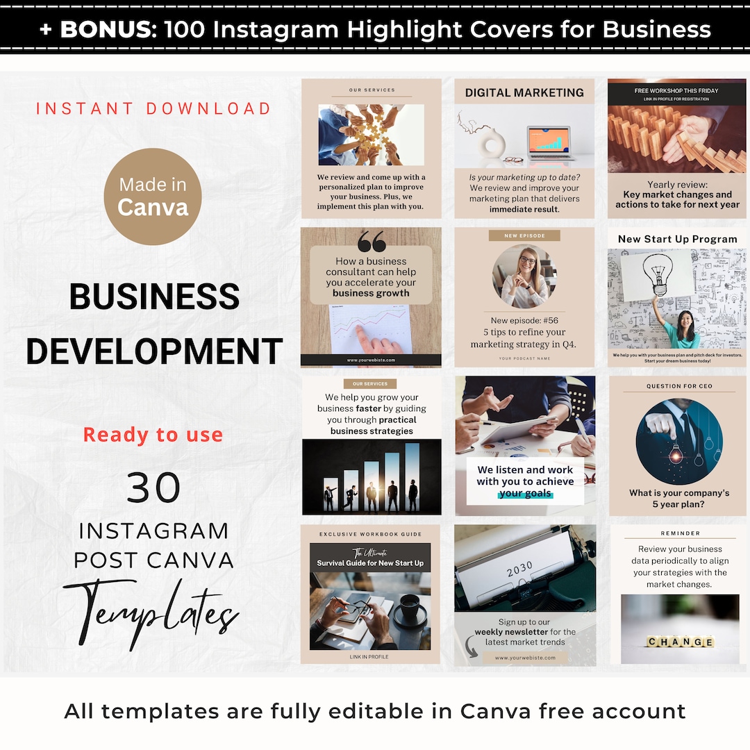30 Business Development Instagram Post Canva Templates Business ...
