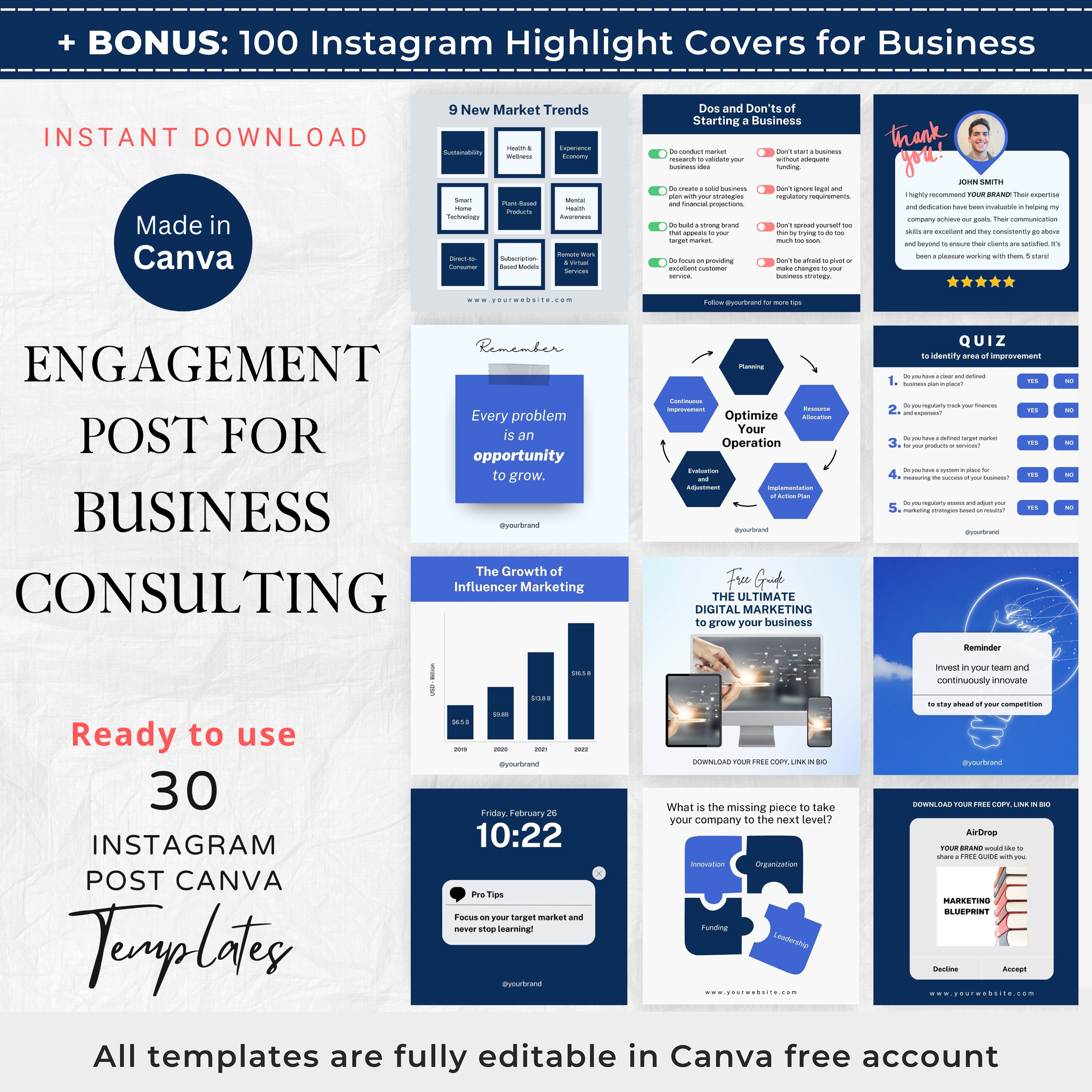 30 Business Consulting Engagement Post Template Instagram Post Canva ...