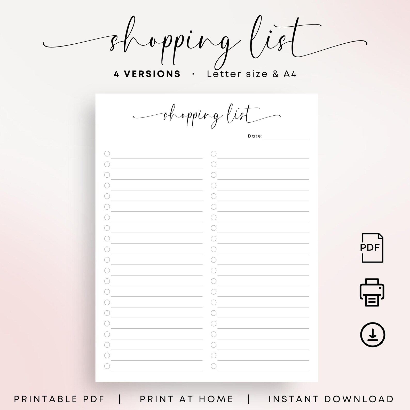 Printable Shopping List to Buy List Minimal Item Checklist Minimalist ...