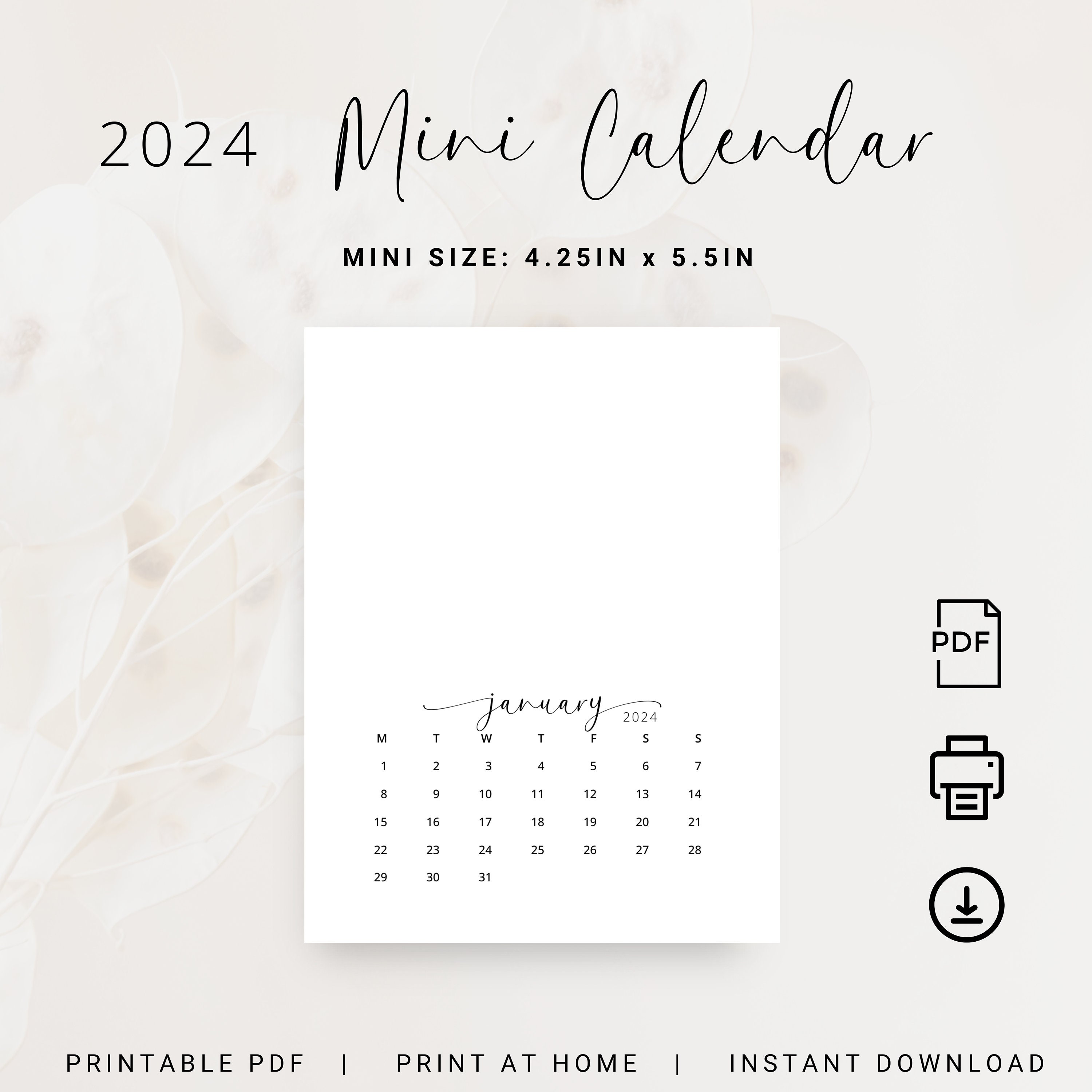 2024 Mini Calendar 2024 Small Desk Calendar Monthly Vertical Elegant ...