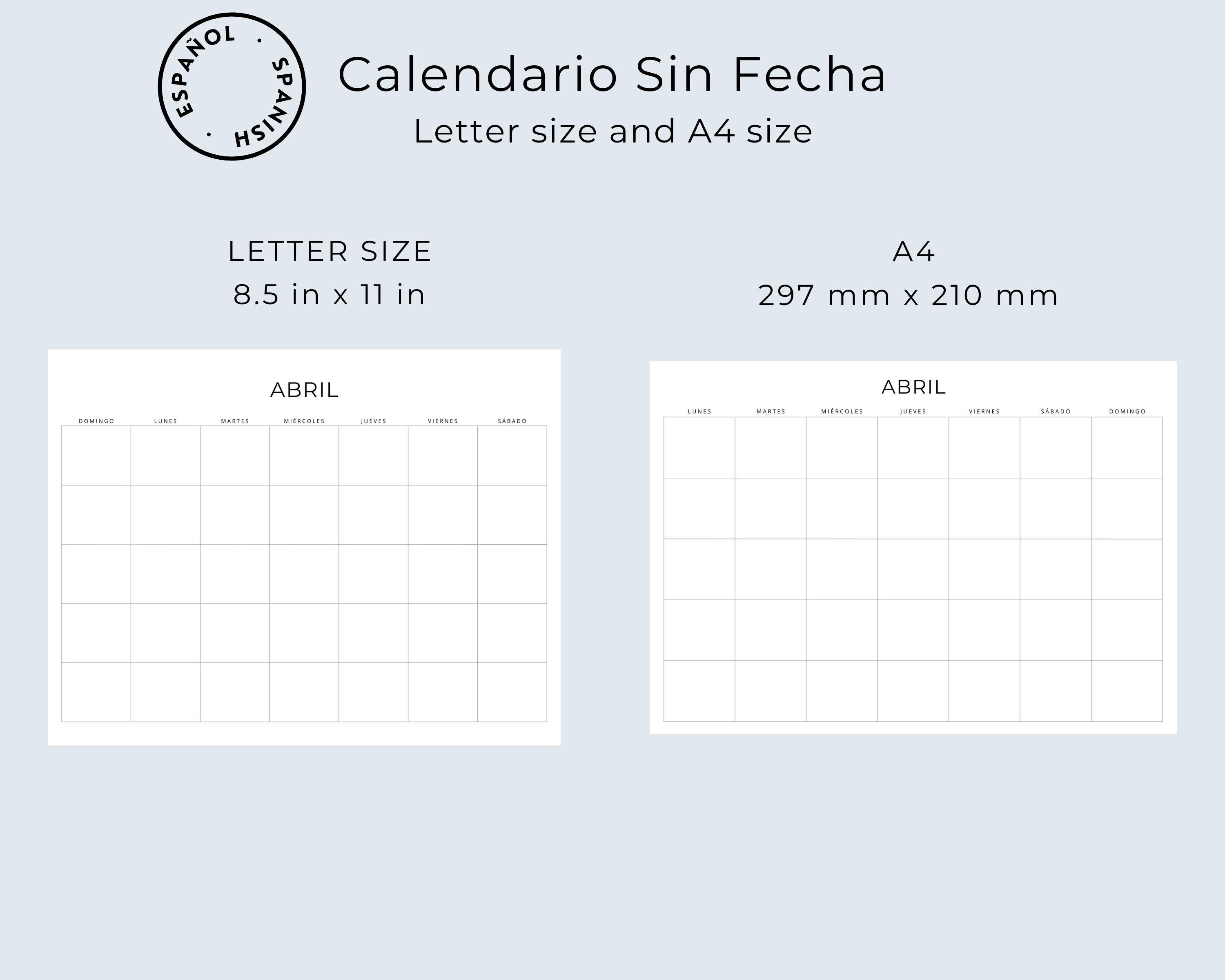 Calendario Sin Fecha Calendario Mensual Blank Spanish Monthly Calendar ...