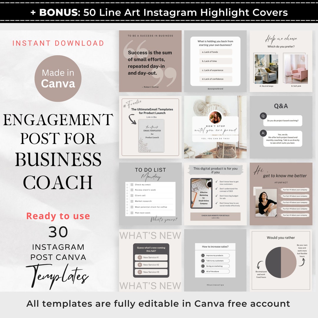 30 Engagement Post for Business Coach Instagram Canva Templates ...