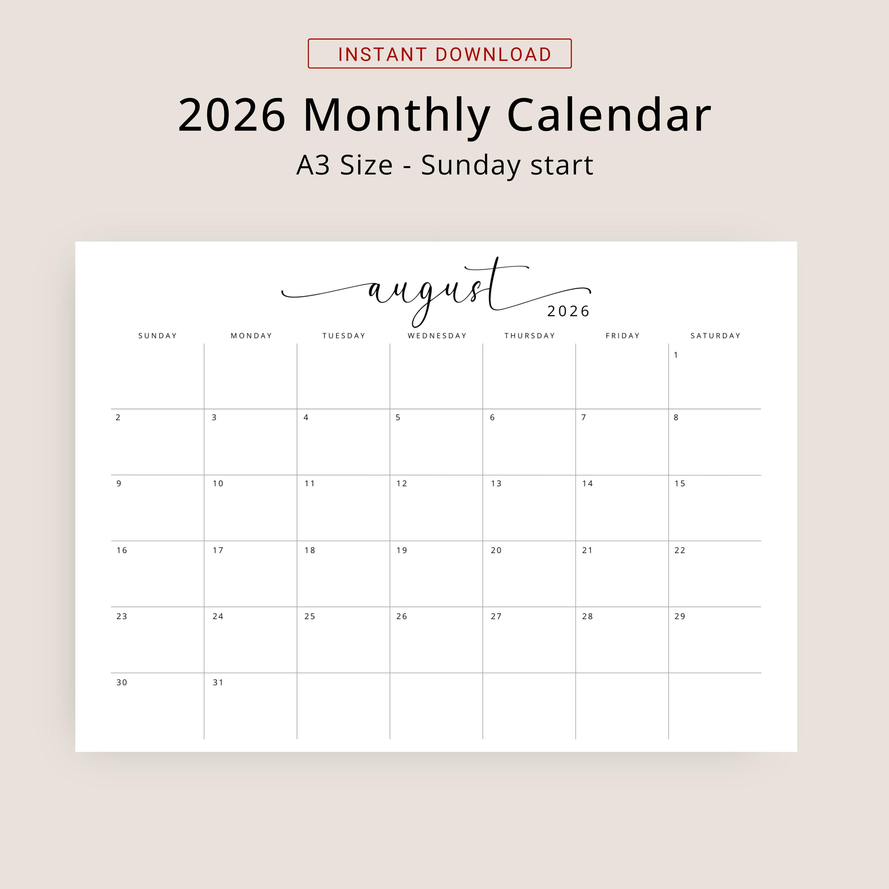 A3 2026 Calendar 2026 Planner A3 Landscape Monthly Calendar 2026 Wall ...