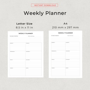 Week at a Glance Printable Weekly Planner Minimal Week Overview Office ...