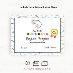 Editable Toilet Training Certificate Potty Training Certificate Daycare ...