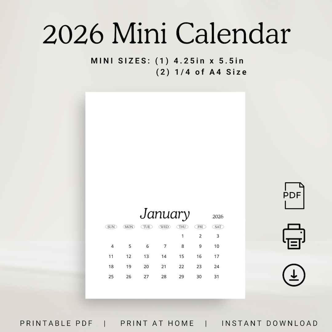 2026 Mini Calendar 2026 Small Calendar Portrait Editorial Style A6 DIY ...