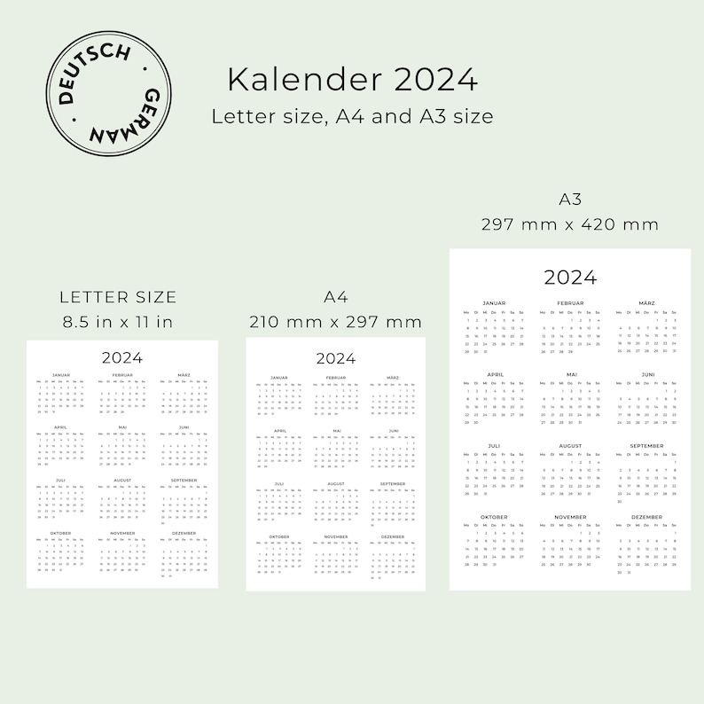 Kalender 2024 Kalender Deutsch Yearly Calendar 2024 German Calendar ...