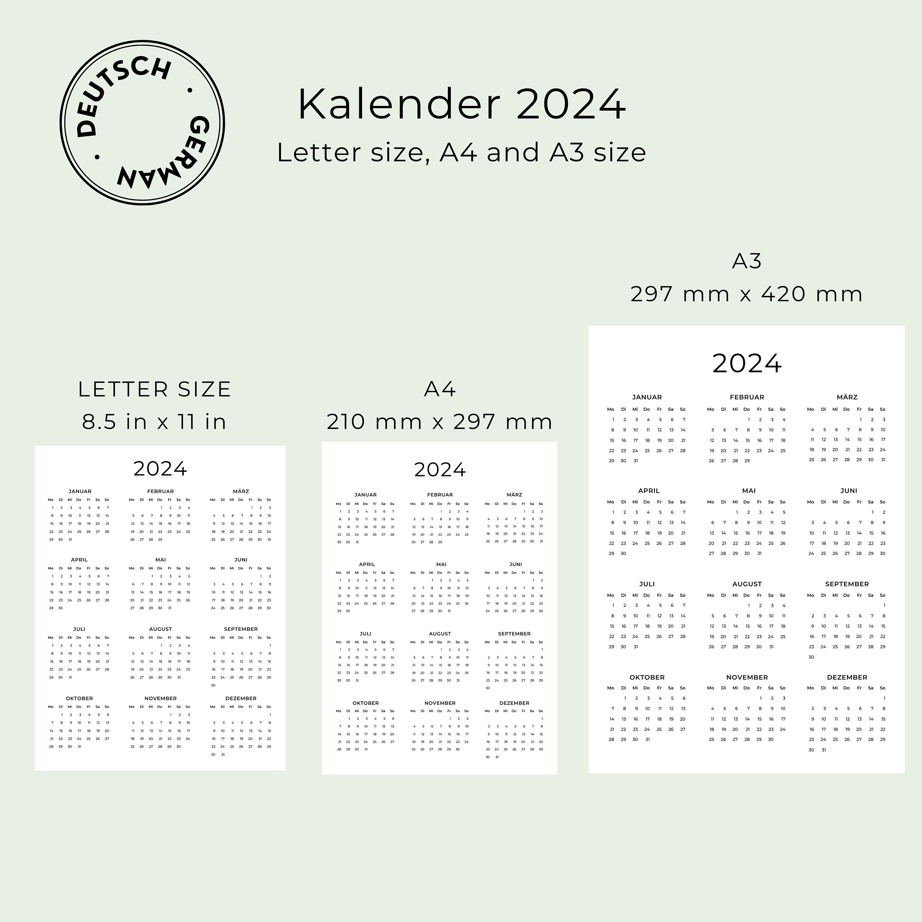 Kalender 2024 Kalender Deutsch Yearly Calendar 2024 German Calendar ...