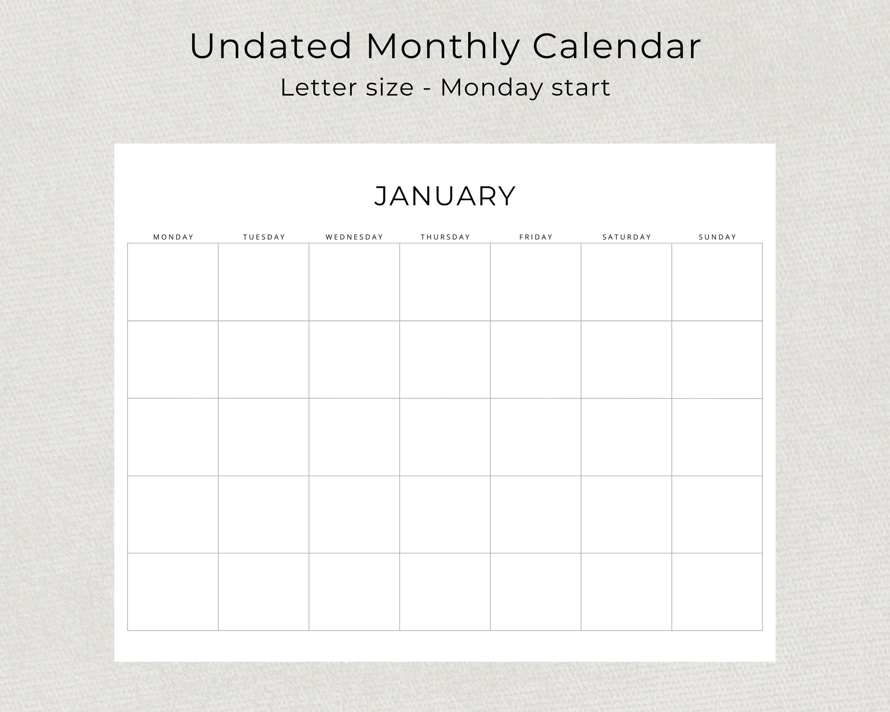 Undated Monthly Calendar Blank Calendar Undated Monthly - Etsy