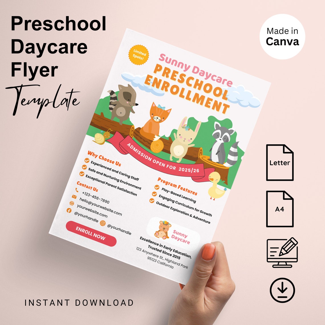 Flyer Template for Preschool Daycare Enrollment Printable - Etsy