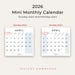2026 Monthly Calendar 2026 Tiny Planner Printable PDF 3x3 Inch Box ...