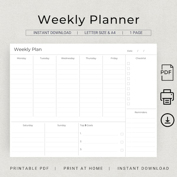 Weekly Work Planner - Etsy