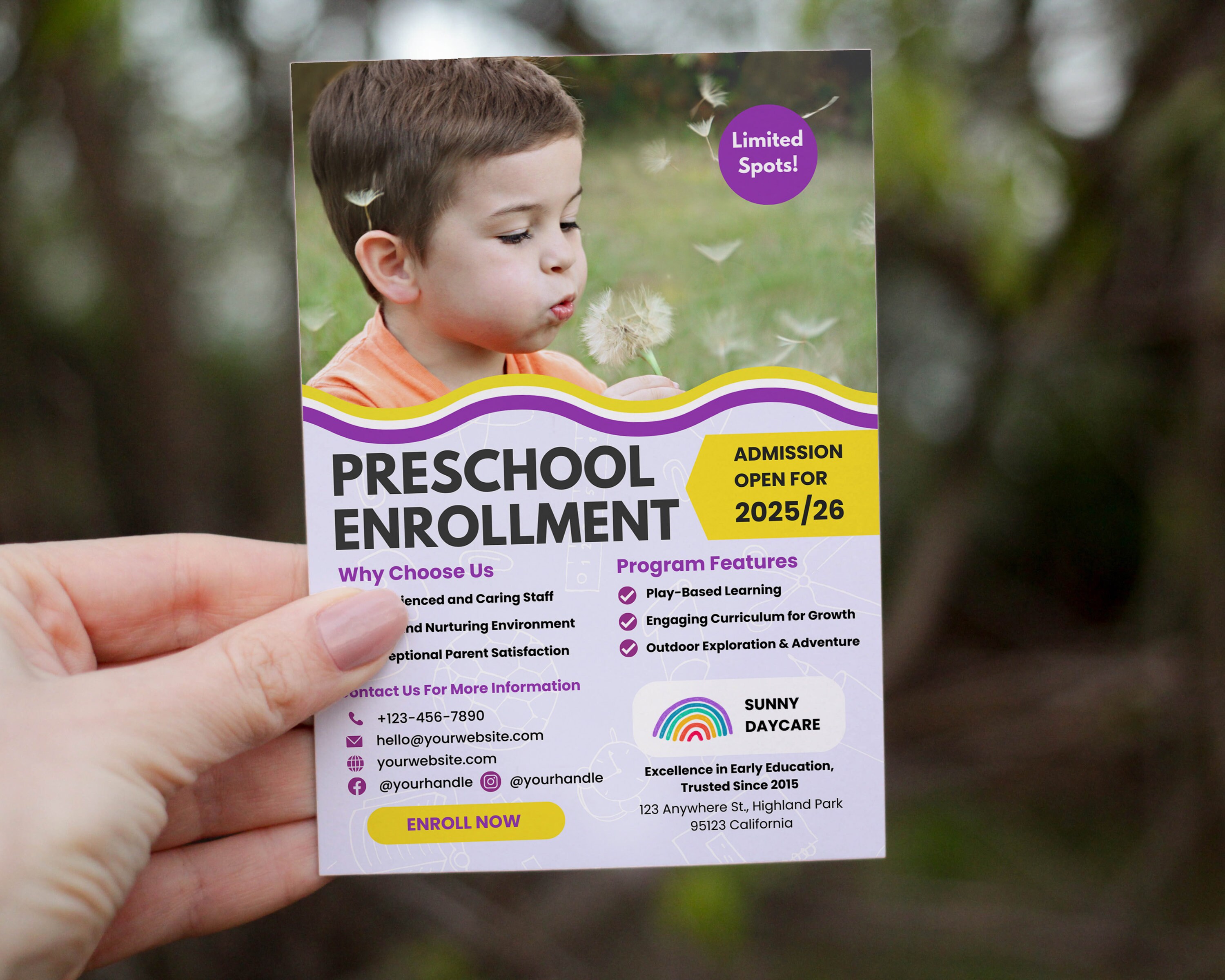 Printable Flyer Template for Preschool Daycare Enrollment Leaflet Kids ...
