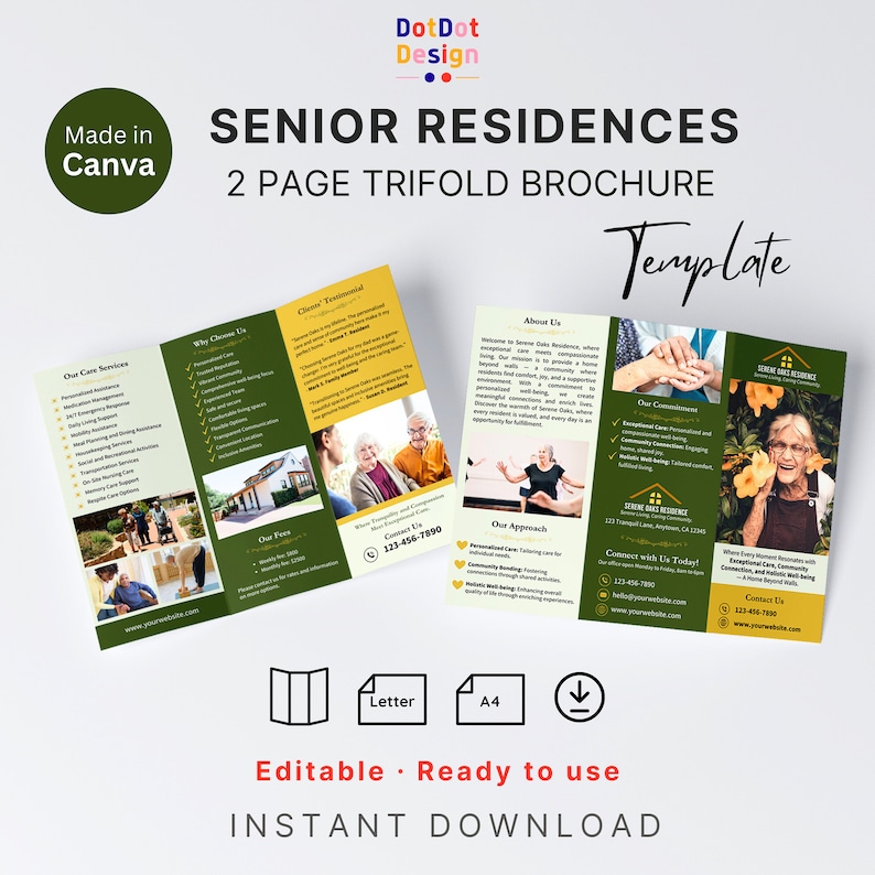 Editable Senior Residence Trifold Brochure Senior Shared Home Brochure ...