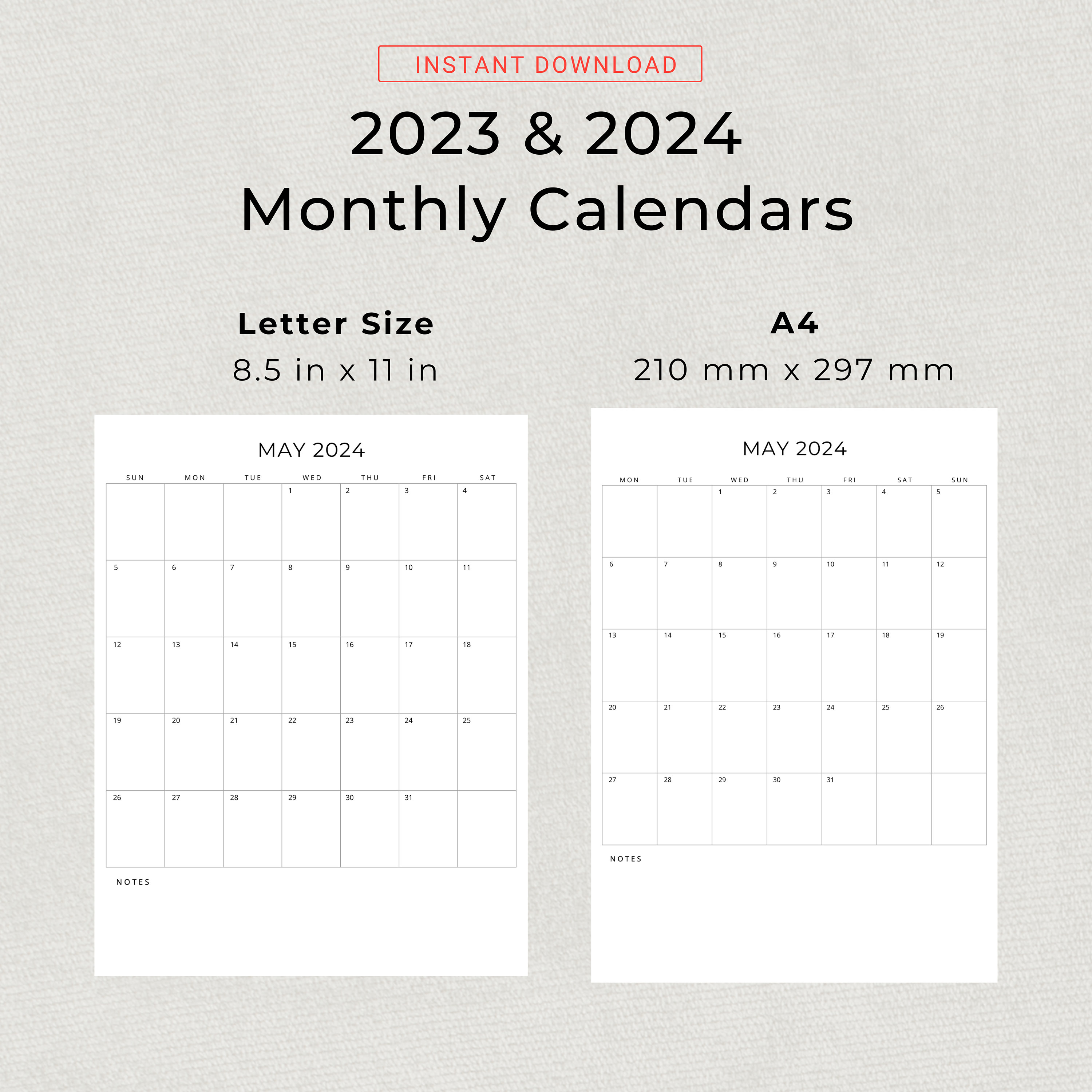 2023 2024 Monthly Planner Vertical 2023 2024 Calendar - Etsy