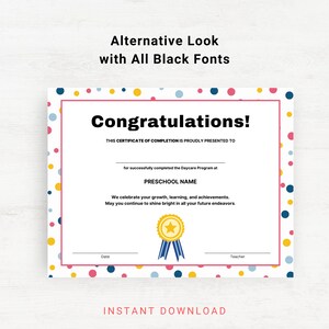 Editable Preschool Certificate Daycare Graduation Diploma Kindergarten ...