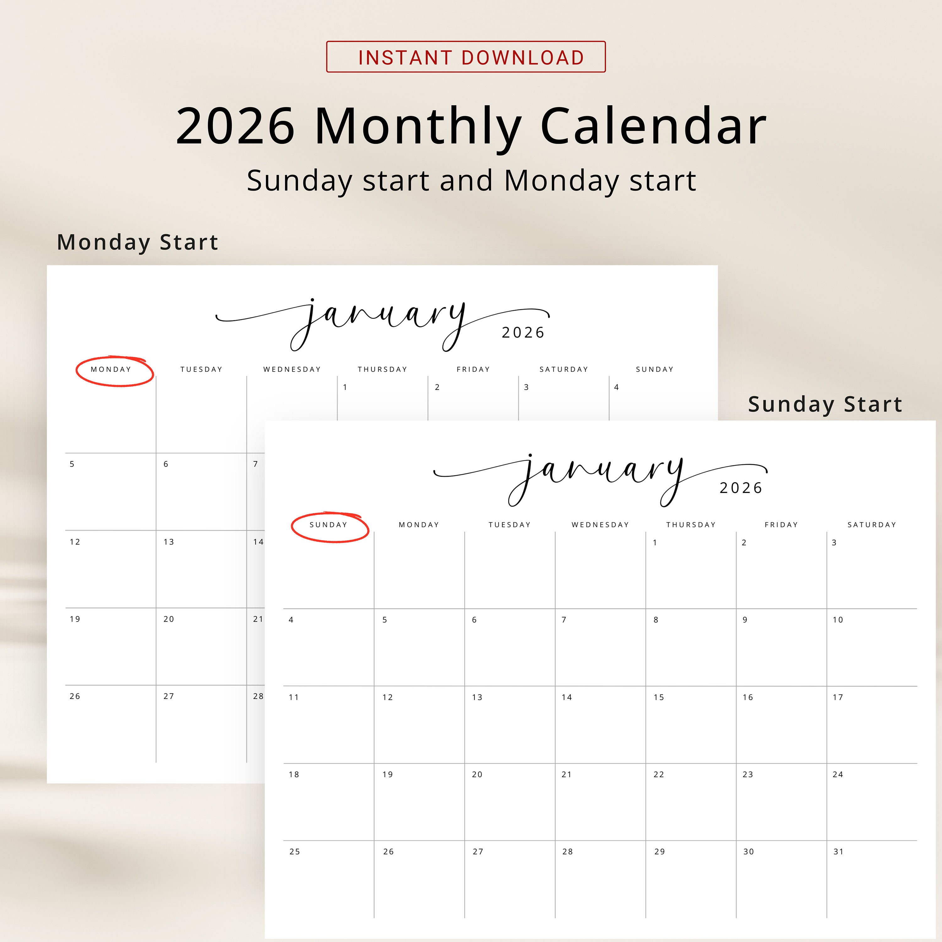 2026 Calendar 2026 Monthly Planner Landscape Elegant Monthly Calendar ...