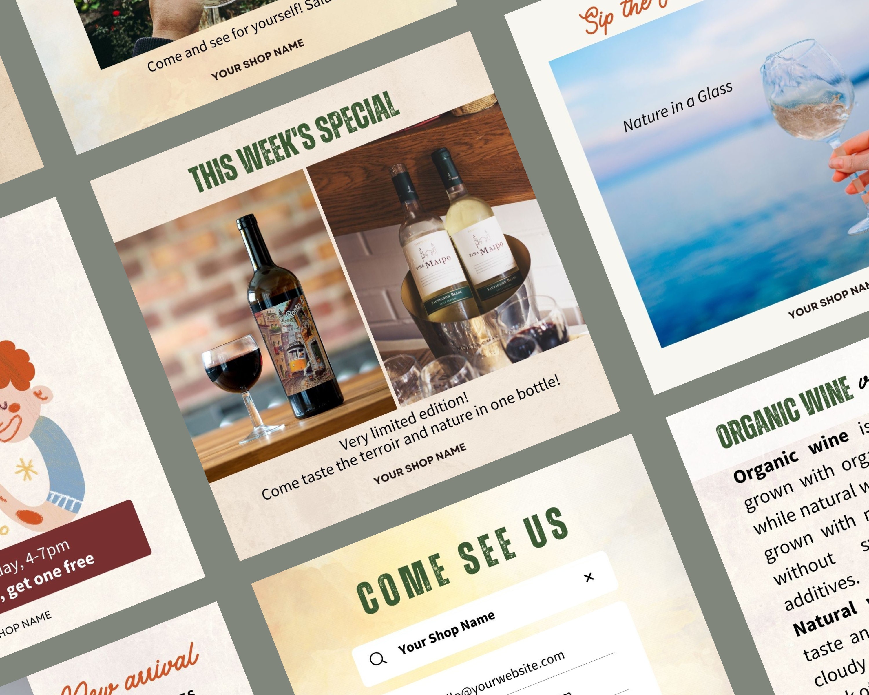 30 Natural Wine Instagram Post Canva Template Wine Bar Wine Shop Social ...