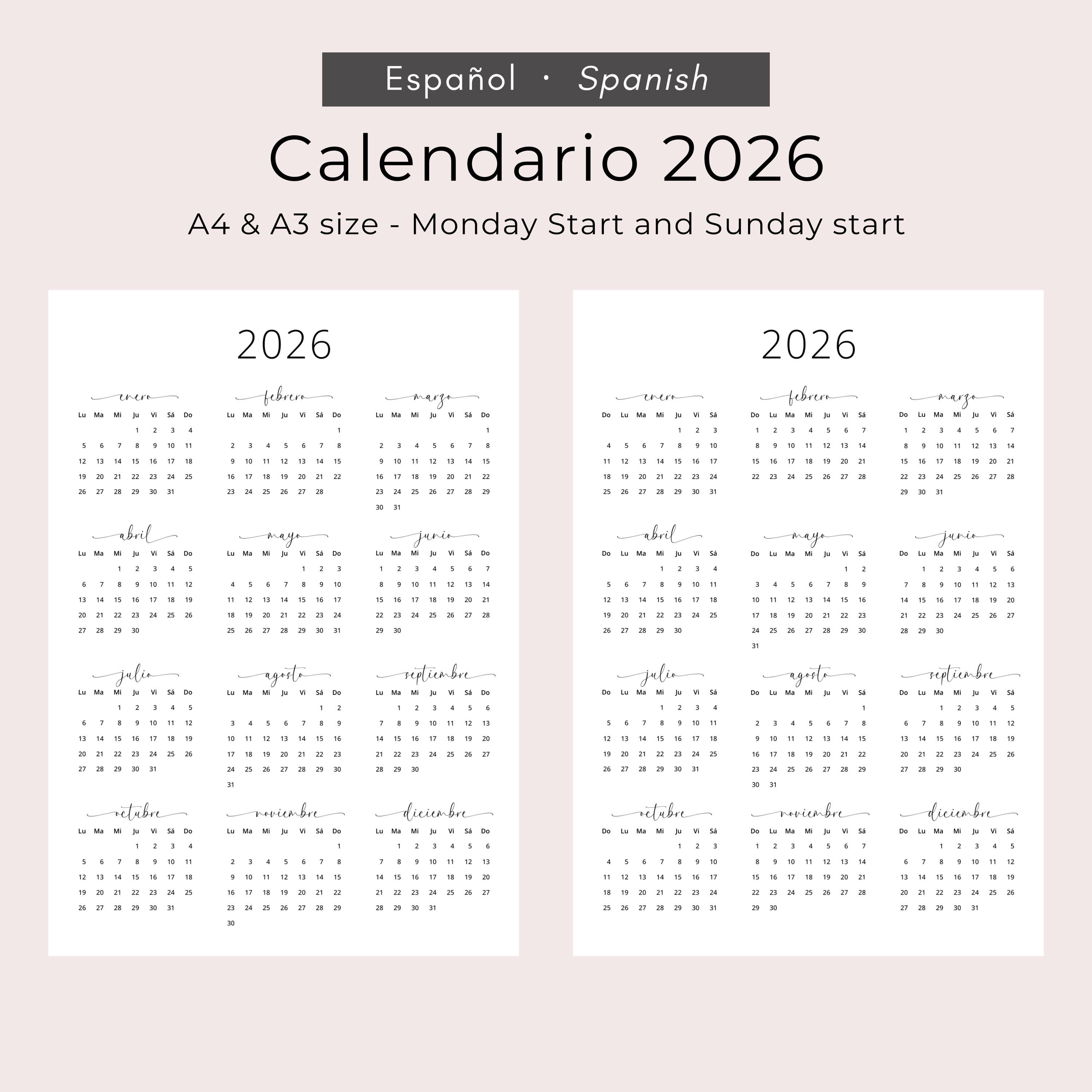 Calendario En Español 2026 Calendario 2026 Calendario Imprimible 2026 ...