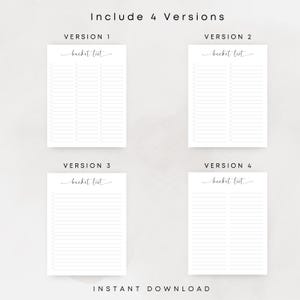 Bucket List Printable PDF Dream List Life Goals List Wish List Tracker ...