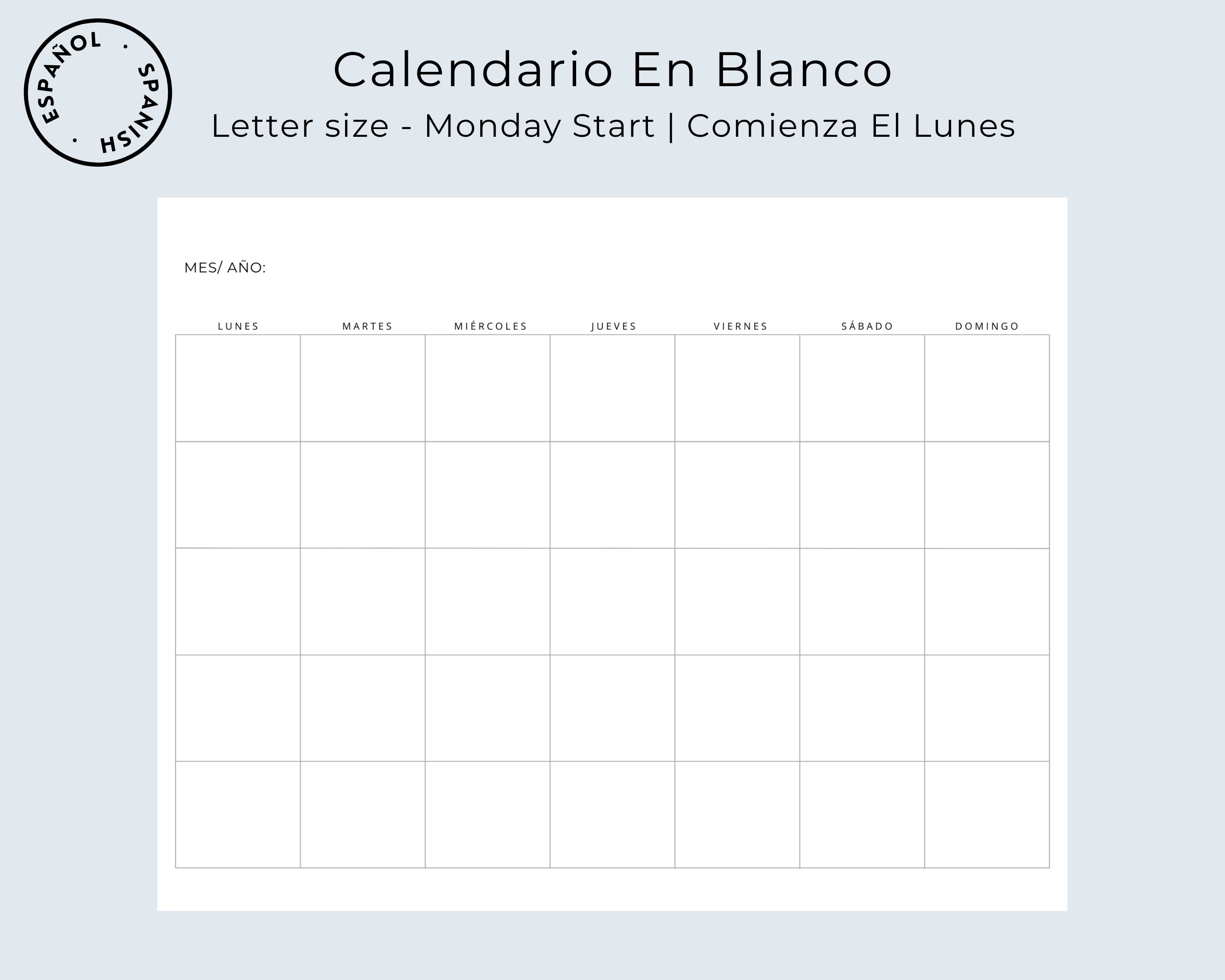 Calendario En Blanco Spanish Blank Calendar Calendario Mensual Sin ...
