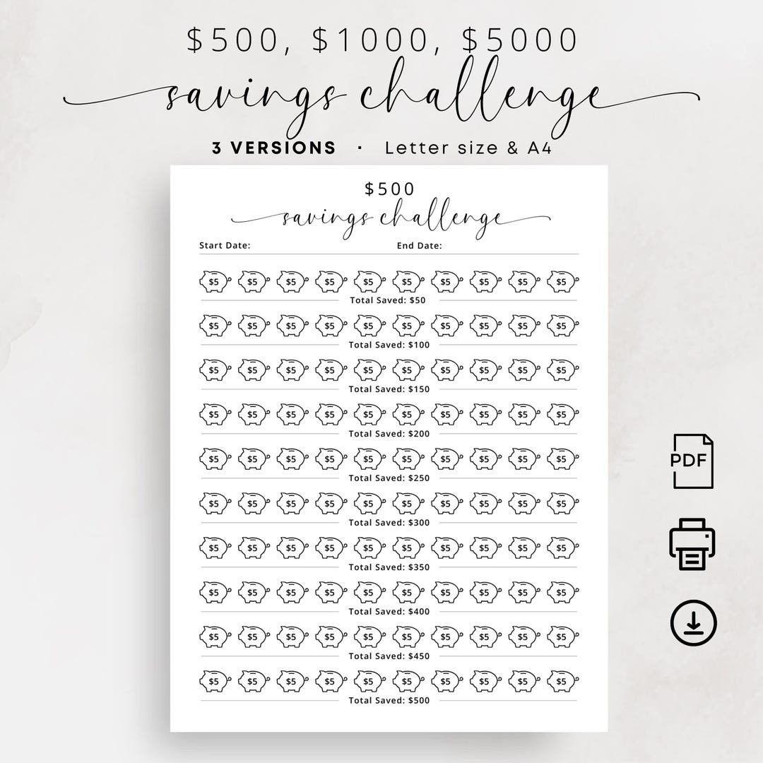Savings Challenge Printable Savings Tracker Money Saving Challenge ...