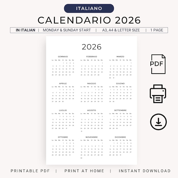 2024 Calendario in Italiano 2024 Agenda in Italiano Stampabile 2024 ...