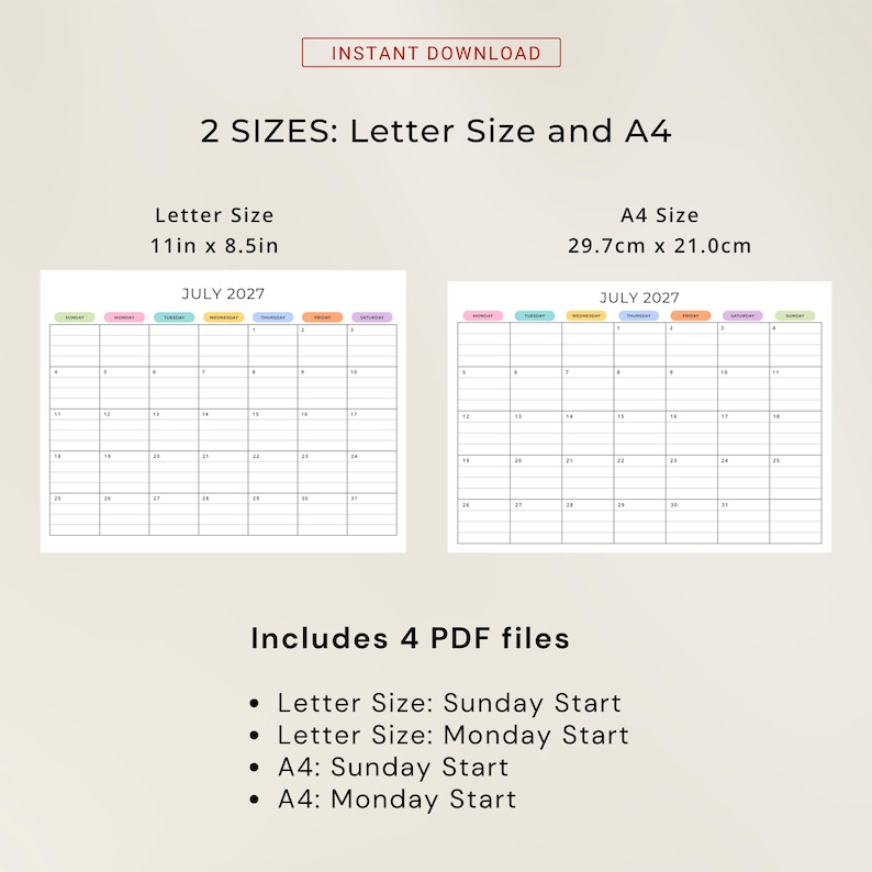2027 Monthly Calendar With Lines PRINTABLE PDF 2027 Planner Lined ...