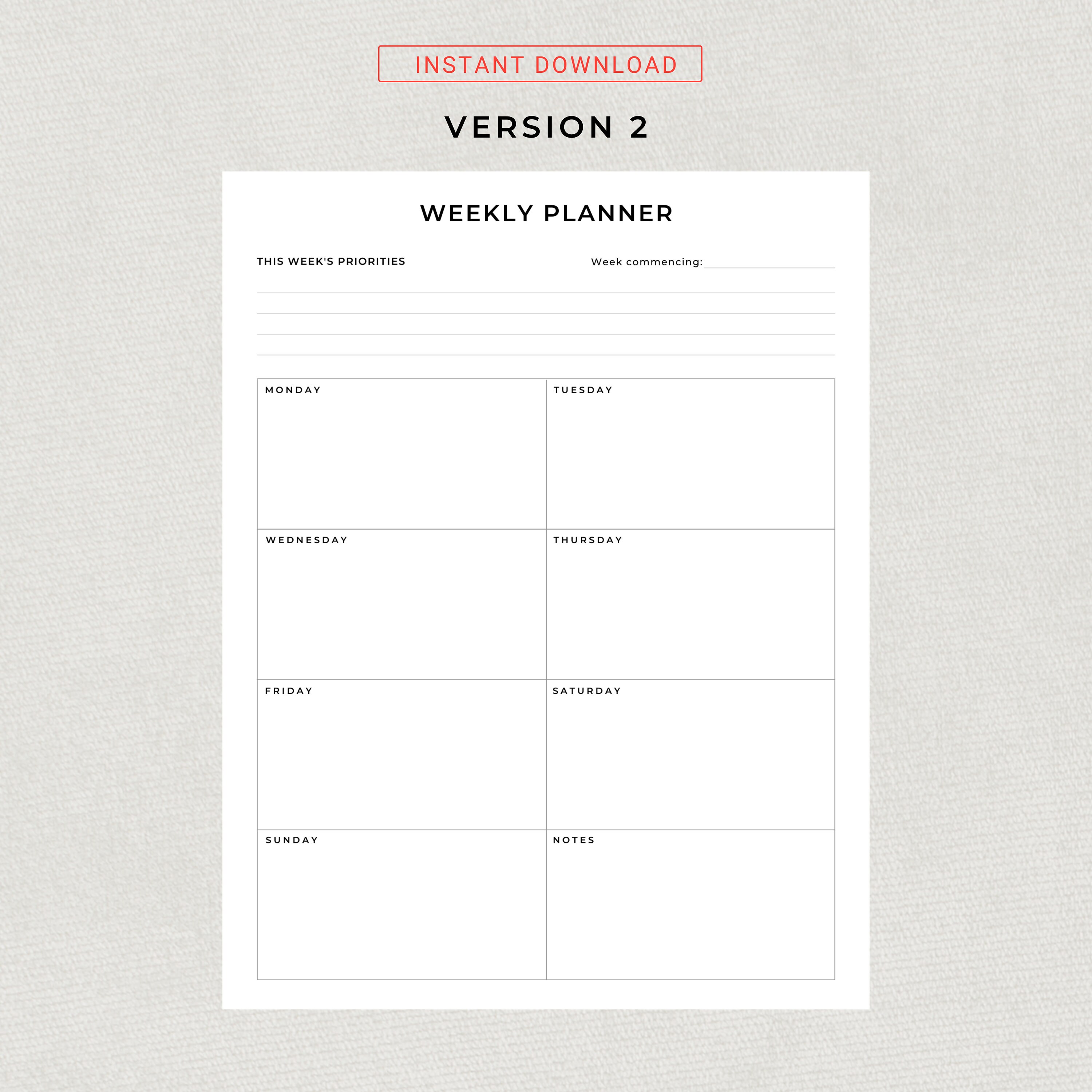 Printable Weekly Planner Vertical Minimalist Weekly Schedule Weekly ...