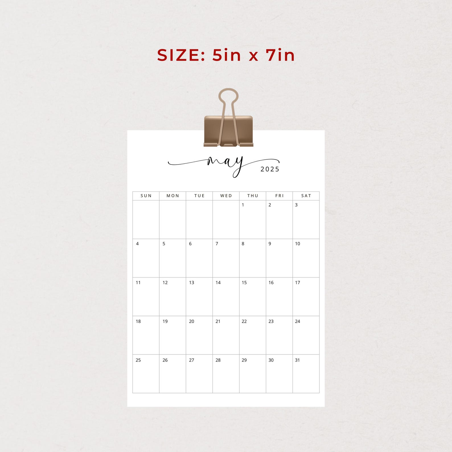 5x7 Inch 2025 Calendar Small Planner 2025 PRINTABLE Desk Calendar ...