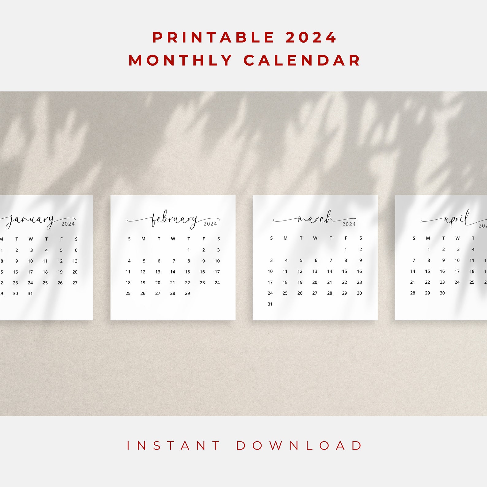 3x3 Mini Calendar 2024 Calendar 2024 Card Calendar Square Printable ...