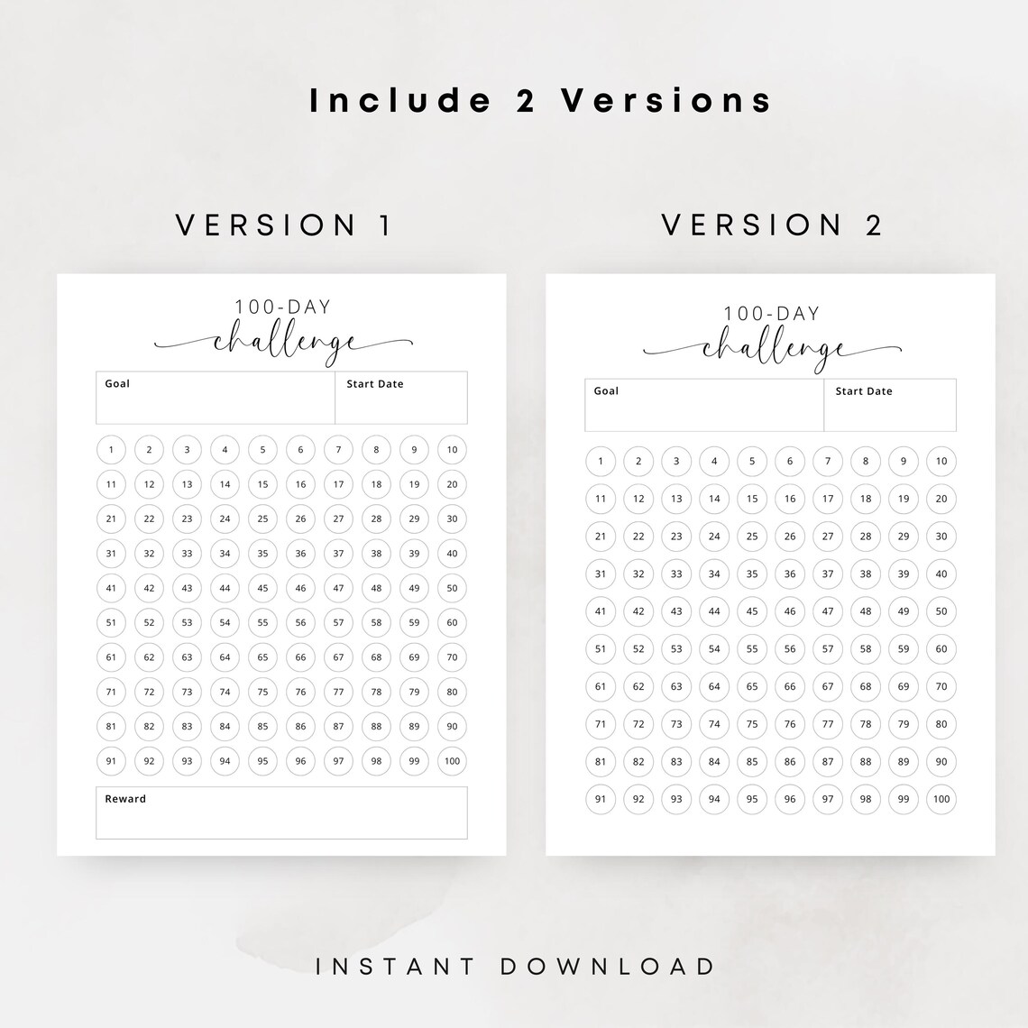 100-day Challenge Tracker Printable Goal Tracker Habit Tracker Weight ...